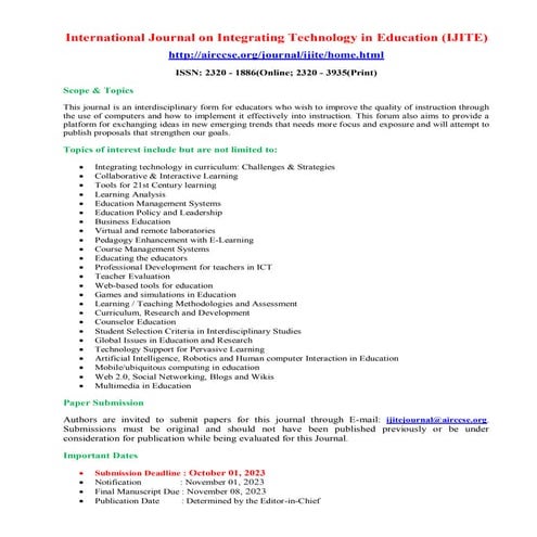 International Journal on Integrating Technology in Education (IJITE) | PDF