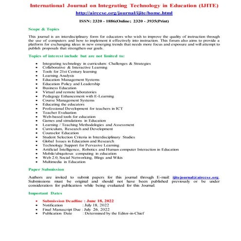 International Journal on Integrating Technology in Education (IJITE) | PDF