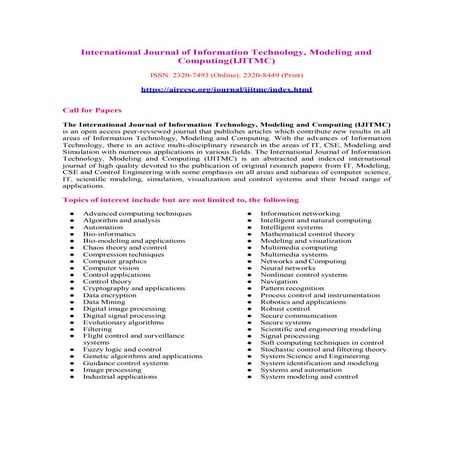 International Journal of Information Technology, Modeling and Computing ...