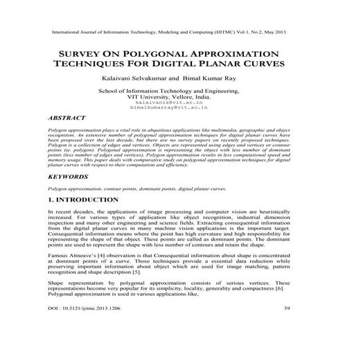 Survey On Polygonal Approximation Techniques For Digital Planar Curves Pdf