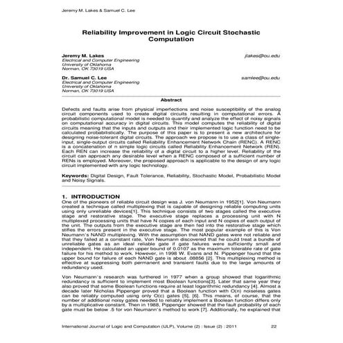 Reliability Improvement In Logic Circuit Stochastic Computation Pdf 