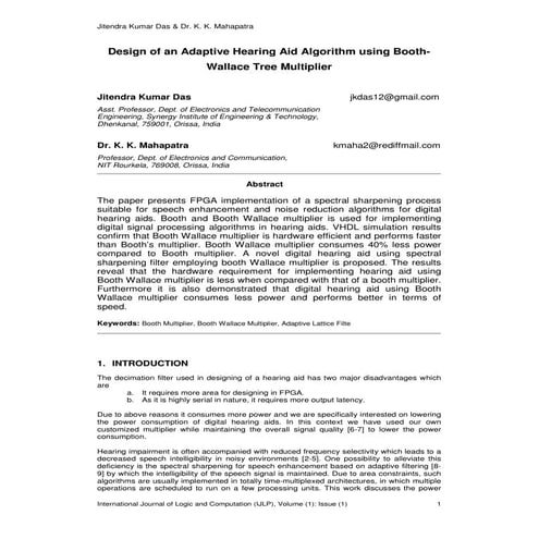 Design Of An Adaptive Hearing Aid Algorithm Using Booth Wallace Tree