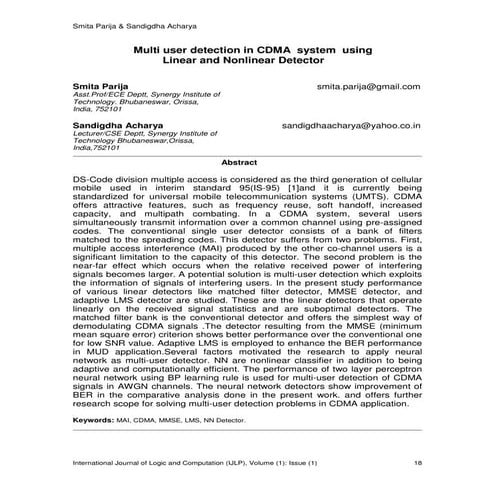 Multi User Detection In Cdma System Using Linear And Non Linear Detector Pdf 