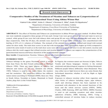 Comparative Studies of the Treatment of Nicotine and Tobacco on ...