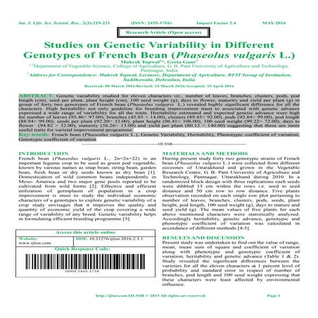 Studies on Genetic Variability in Different Genotypes of French Bean ...