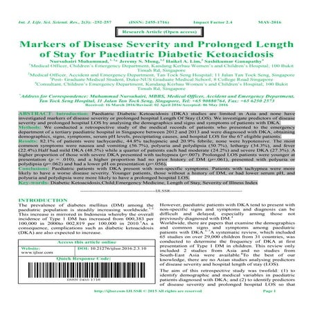 Markers of Disease Severity and Prolonged Length of Stay for Paediatric ...