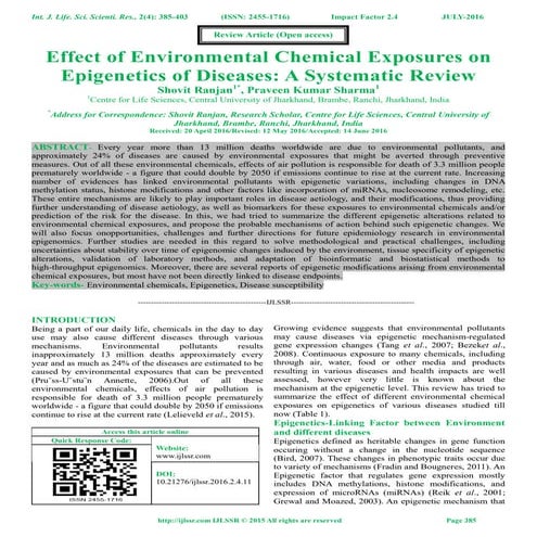 Effect of Environmental Chemical Exposures on Epigenetics of Diseases ...