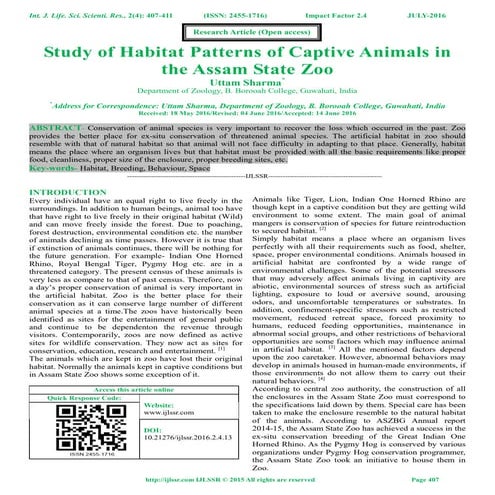 Study of Habitat Patterns of Captive Animals in the Assam State Zoo | PDF