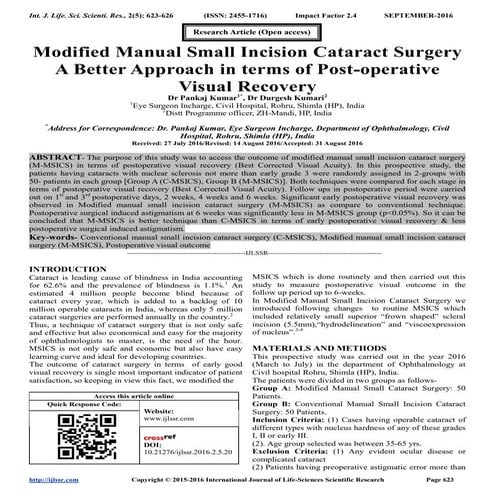 Modified Manual Small Incision Cataract Surgery A Better Approach in ...