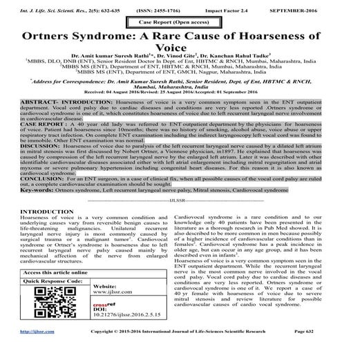 Ortners Syndrome: A Rare Cause of Hoarseness of Voice | PDF