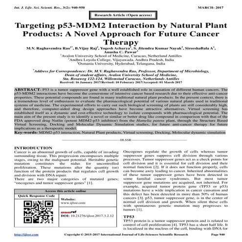 Targeting p53-MDM2 Interaction by Natural Plant Products: A Novel Approach for Future Cancer ...