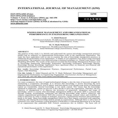KNOWLEDGE MANAGEMENT AND ORGANIZATIONAL PERFORMANCE IN ENGINEERING ...