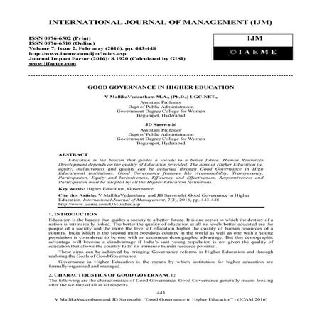 GOOD GOVERNANCE IN HIGHER EDUCATION | PDF