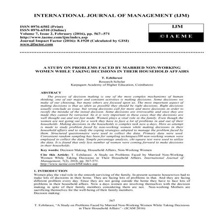 A STUDY ON PROBLEMS FACED BY MARRIED NON-WORKING WOMEN WHILE TAKING ...