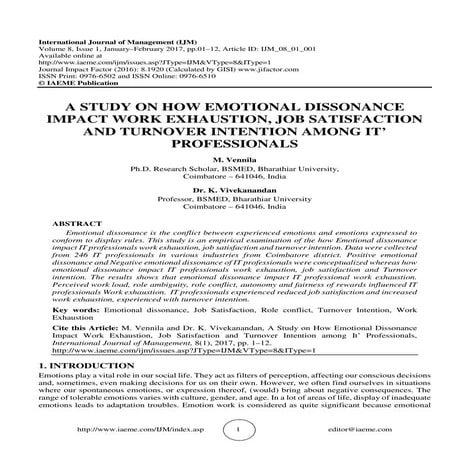 A STUDY ON HOW EMOTIONAL DISSONANCE IMPACT WORK EXHAUSTION, JOB ...