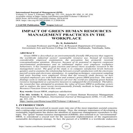 IMPACT OF GREEN HUMAN RESOURCES MANAGEMENT PRACTICES IN THE WORKPLACE | PDF