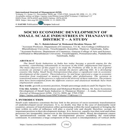 SOCIO ECONOMIC DEVELOPMENT OF SMALL SCALE INDUSTRIES IN THANJAVUR ...