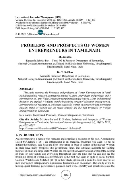Problems And Prospects Of Women Entrepreneurs In Tamilnadu Pdf
