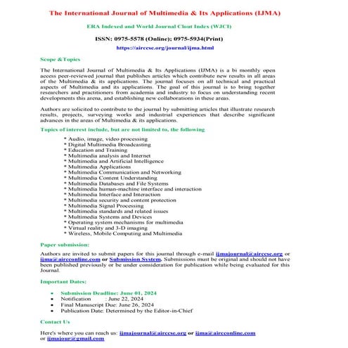 The International Journal of Multimedia & Its Applications (IJMA) | PDF