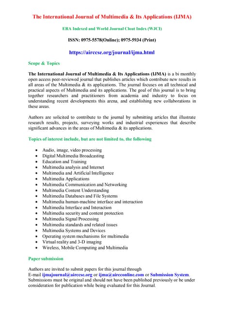 International Journal of Multimedia & Its Applications (IJMA) | PDF