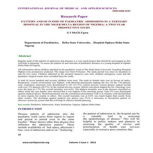 Pattern and Outcome of Paediatric Admissions in a Tertiary Hospital in ...