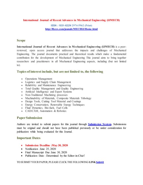 International Journal of Recent Advances in Mechanical Engineering ...