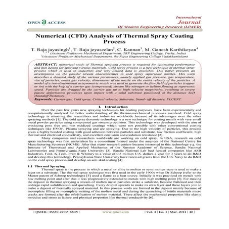 Ijmer Numerical (CFD) Analysis of Thermal Spray Coating Process | PDF