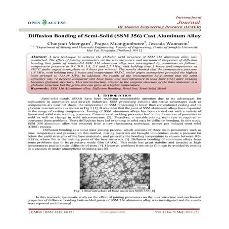 Diffusion Bonding of Semi-Solid (SSM 356) Cast Aluminum Alloy | PDF