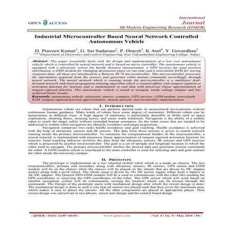Industrial Microcontroller Based Neural Network Controlled Autonomous Vehicle | PDF