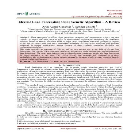 Electric Load Forecasting Using Genetic Algorithm – A Review | PDF
