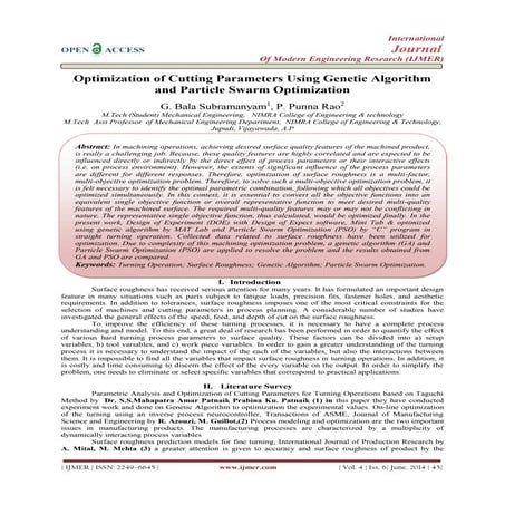 Optimization Of Cutting Parameters Using Genetic Algorithm And Particle 2608