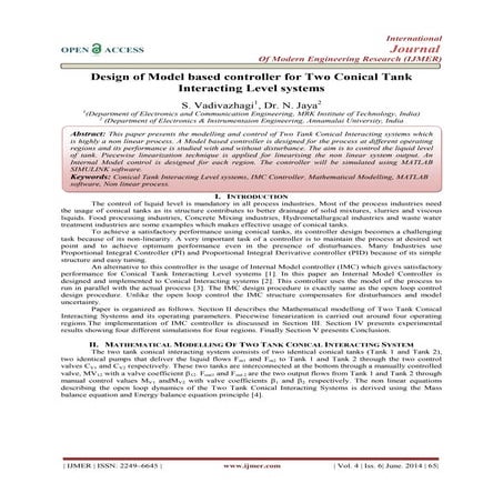 Design of Model based controller for Two Conical Tank Interacting Level systems | PDF