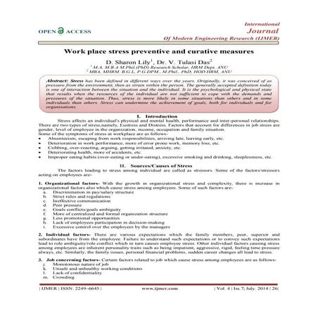 Work place stress preventive and curative measures | PDF