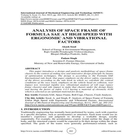 ANALYSIS OF SPACE FRAME OF FORMULA SAE AT HIGH SPEED WITH ERGONOMIC AND ...