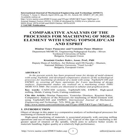 Comparative Analysis Of The Processes For Machining Of Mold Element With Using Topsolidcam And