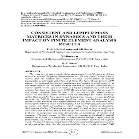 Consistent And Lumped Mass Matrices In Dynamics And Their Impact On Finite Element Analysis