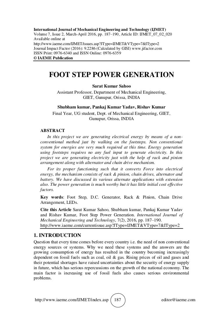 FOOT STEP POWER GENERATION