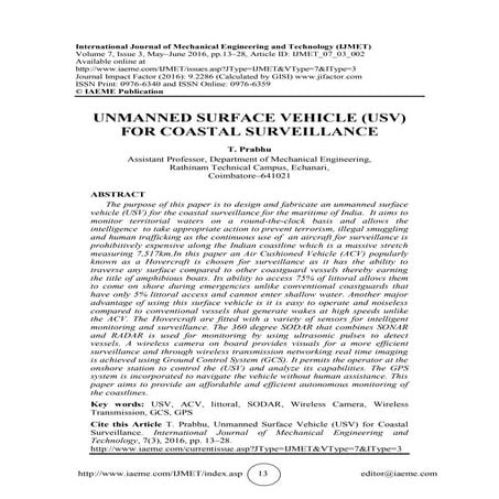 UNMANNED SURFACE VEHICLE (USV) FOR COASTAL SURVEILLANCE | PDF