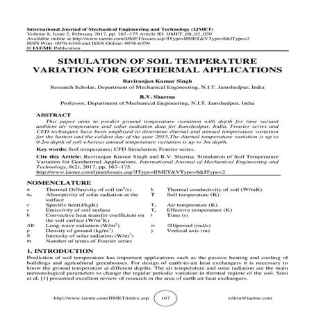 SIMULATION OF SOIL TEMPERATURE VARIATION FOR GEOTHERMAL APPLICATIONS | PDF