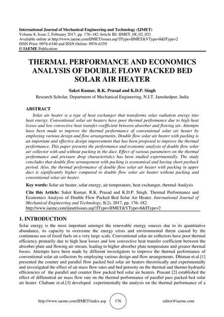 DESIGN, SIMULATION AND ANALYSIS OF A HYBRID-TYPE (PV/T) SOLAR AIR HEATER FOR HIGH PERFORMANCE | PDF