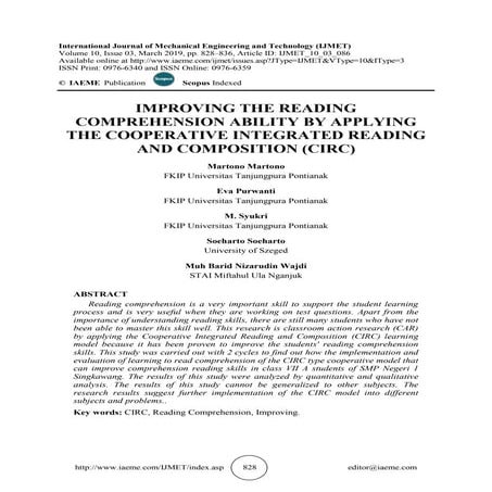 IMPROVING THE READING COMPREHENSION ABILITY BY APPLYING THE COOPERATIVE INTEGRATED READING AND ...