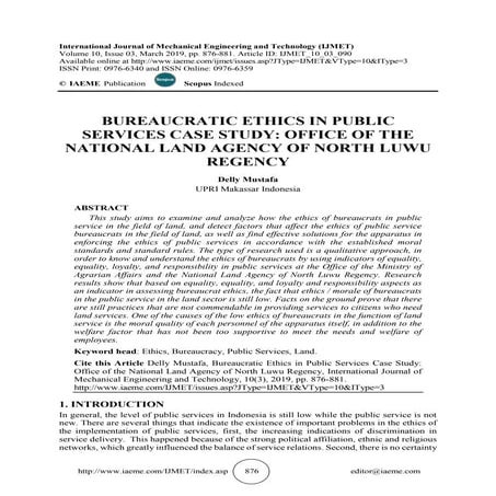BUREAUCRATIC ETHICS IN PUBLIC SERVICES CASE STUDY: OFFICE OF THE NATIONAL LAND AGENCY OF NORTH ...