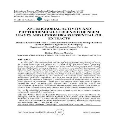 ANTIMICROBIAL ACTIVITY AND PHYTOCHEMICAL SCREENING OF NEEM LEAVES AND LEMON GRASS ESSENTIAL OIL ...