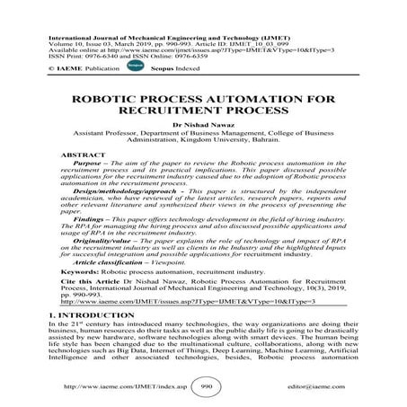 ROBOTIC PROCESS AUTOMATION FOR RECRUITMENT PROCESS | PDF