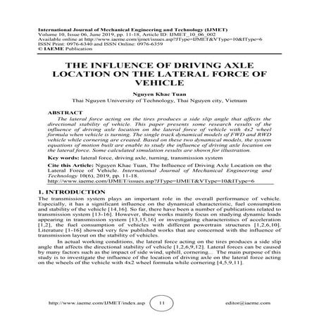 THE INFLUENCE OF DRIVING AXLE LOCATION ON THE LATERAL FORCE OF VEHICLE ...