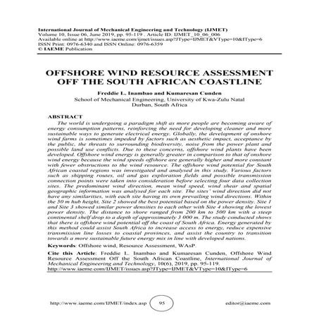 OFFSHORE WIND RESOURCE ASSESSMENT OFF THE SOUTH AFRICAN COASTLINE | PDF