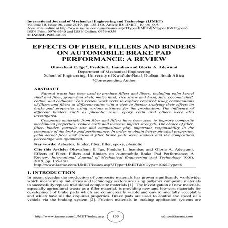 EFFECTS OF FIBER, FILLERS AND BINDERS ON AUTOMOBILE BRAKE PAD ...