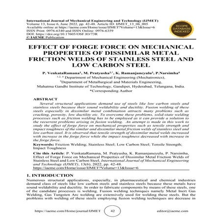 EFFECT OF FORGE FORCE ON MECHANICAL PROPERTIES OF DISSIMILAR METAL ...