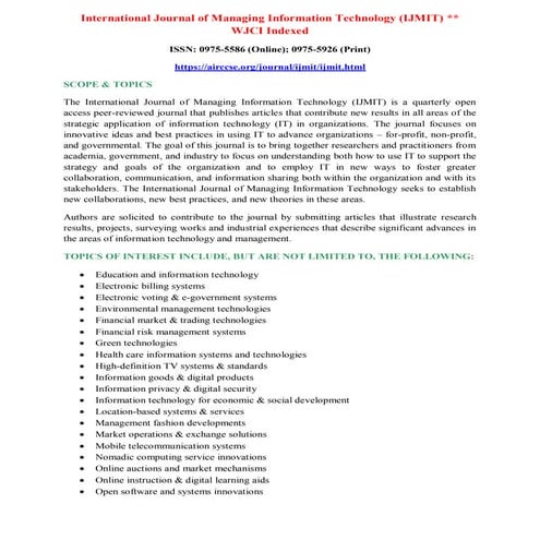CFP-International Journal of Managing Information Technology (IJMIT) | PDF