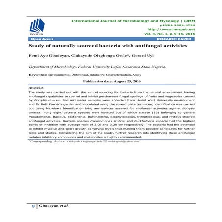 Study of naturally sourced bacteria with antifungal activities | PDF